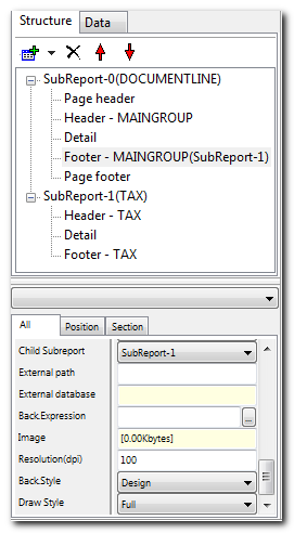 Report designer - Structure tab